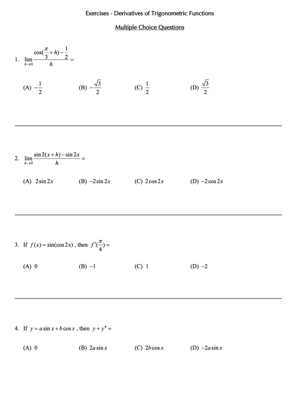 Derivatives of Trigonometric Functions - Top Study Guide | RevisionTown